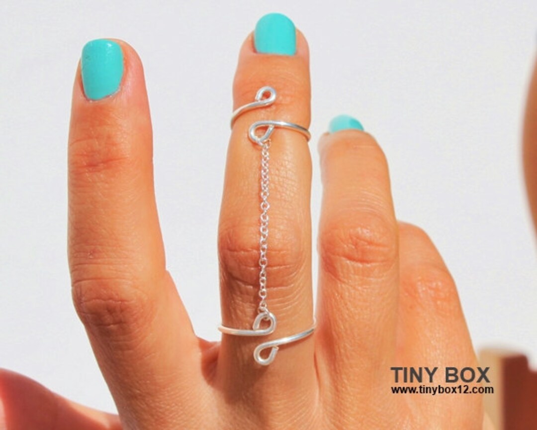 Double Chain Knuckle Ring Chain Silver Ring Unique Ring Minimalist Ring ...