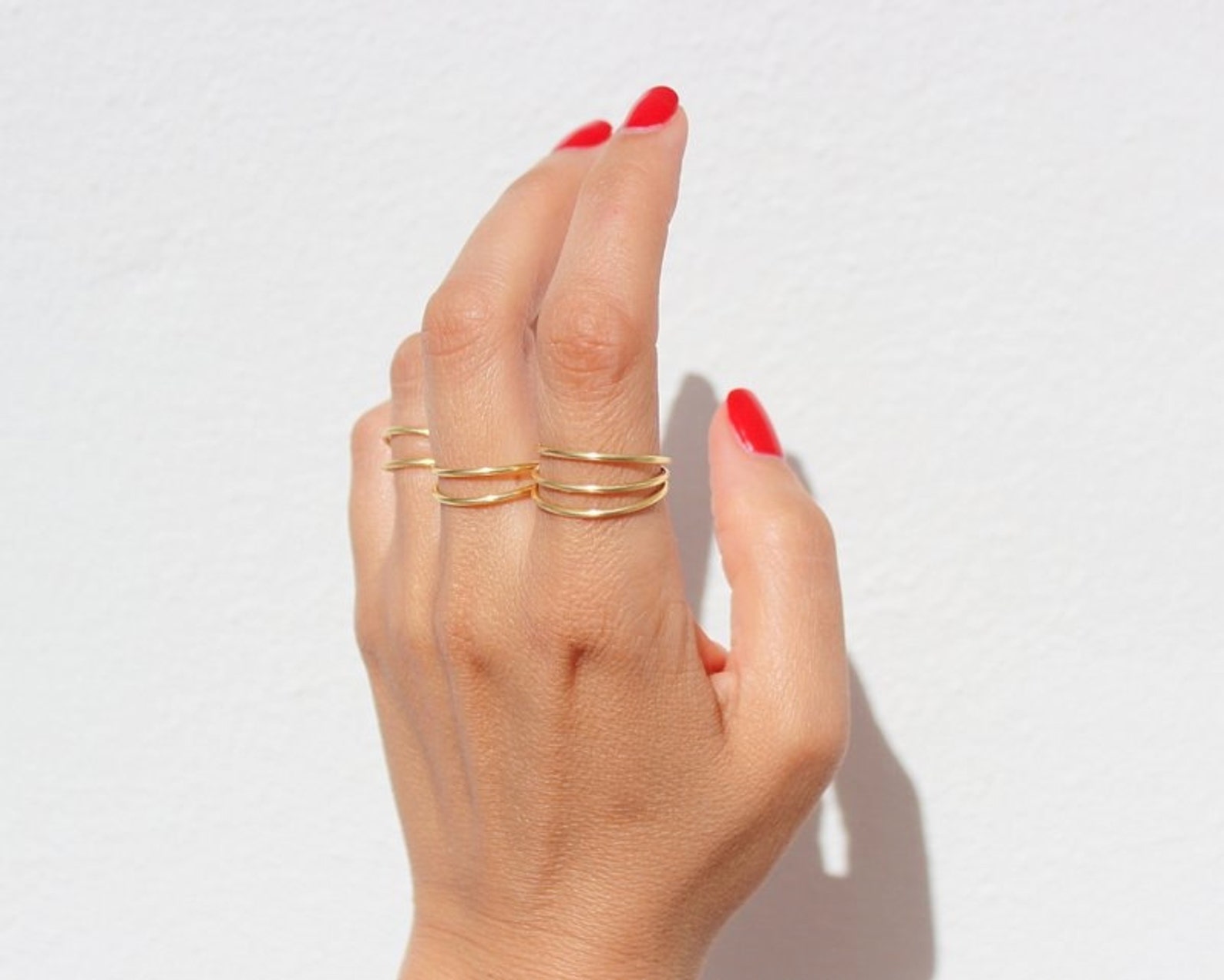 Double Gold Rings Gold Staking Ring Simple Ring Stack | Etsy