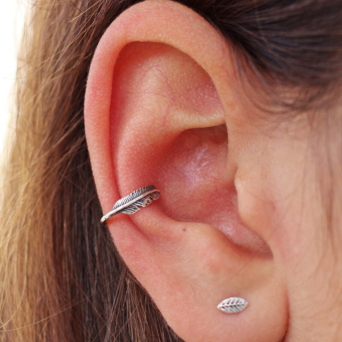 Feather Conch Hoop Sterling Silver or Gold Conch Piercing | Etsy