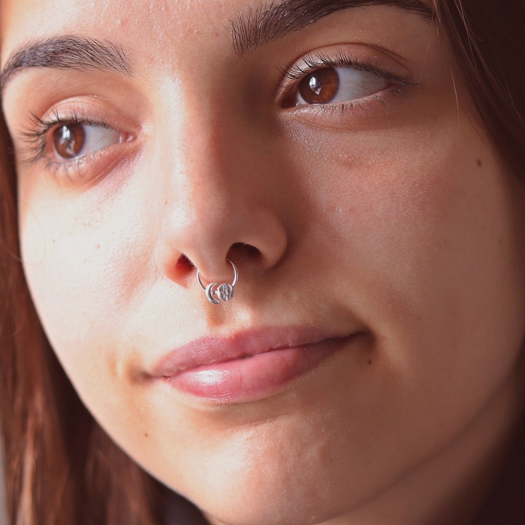 Faux Septum Ring, Moon Phases Fake Septum Ring, Celestial Nose Cuff for ...