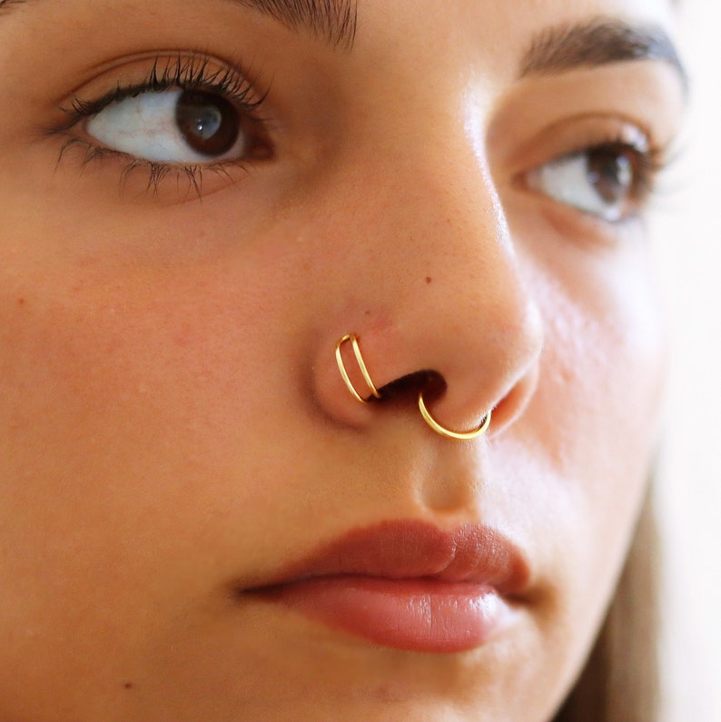 Double Hoop Nose Ring Gold Nose Ring Hoop Sterling Silver - Etsy