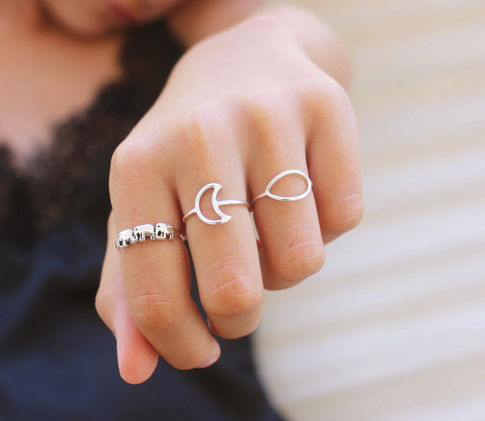 Moon Ring Outline Moon Sterling Silver Ring Celestial - Etsy
