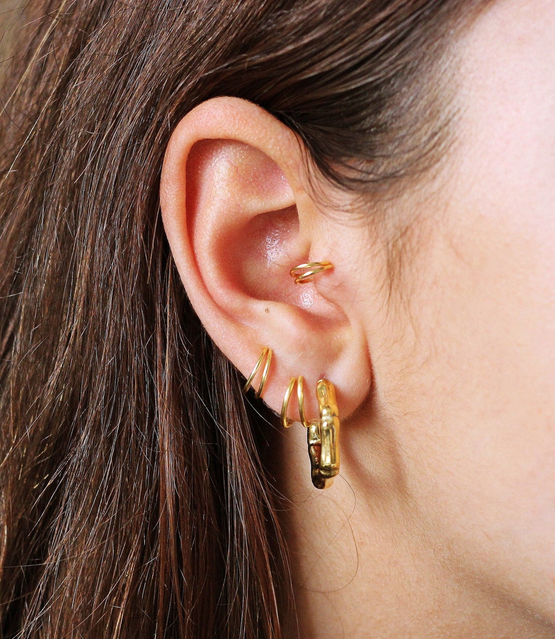 Double Tragus Piercing, Gold Tragus Earring, Forward Helix Earring ...