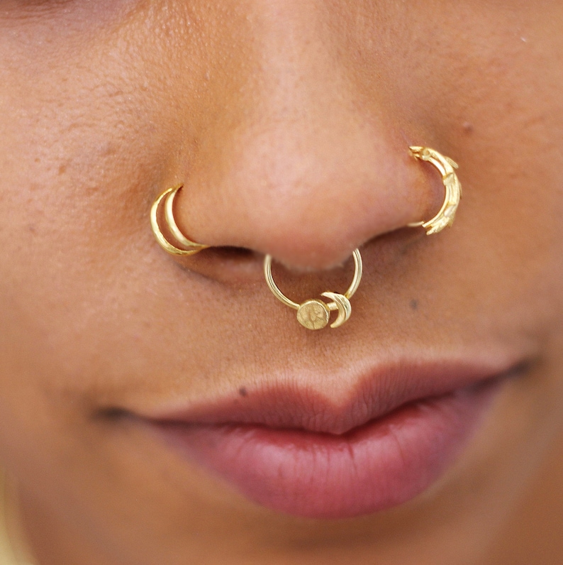 Moon Phases Septum Ring, Septum Piercing, Rose Gold Septum Ring 14g ...