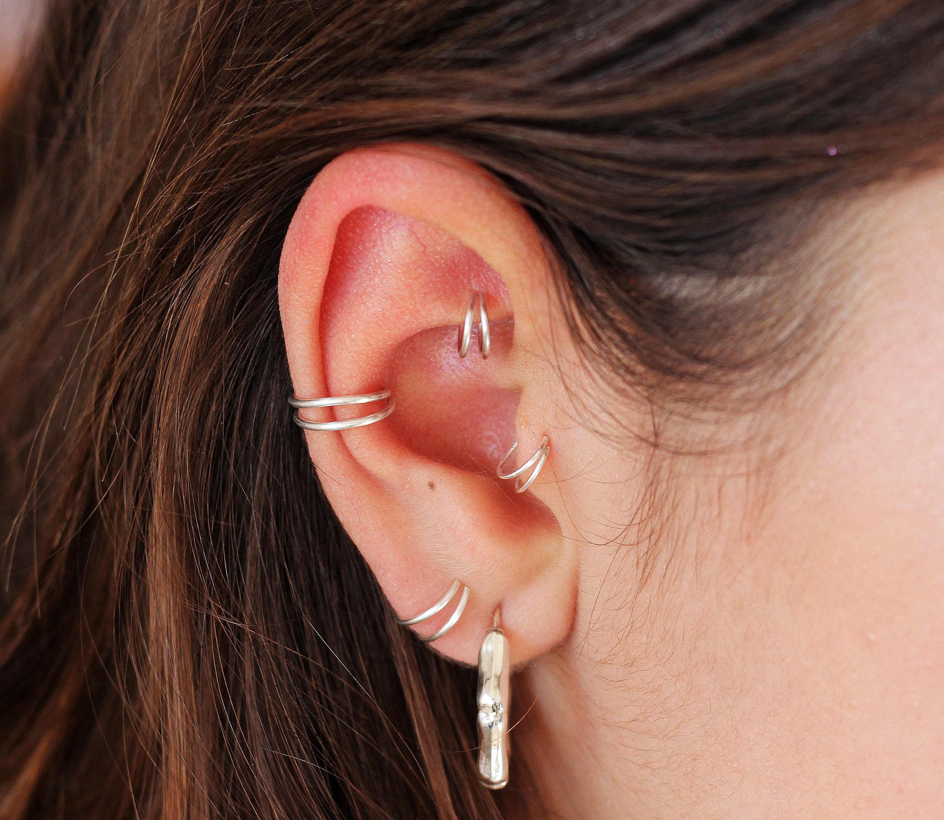 Double Helix Hoop Sterling Silver Helix Piercing Conch Hoop | Etsy