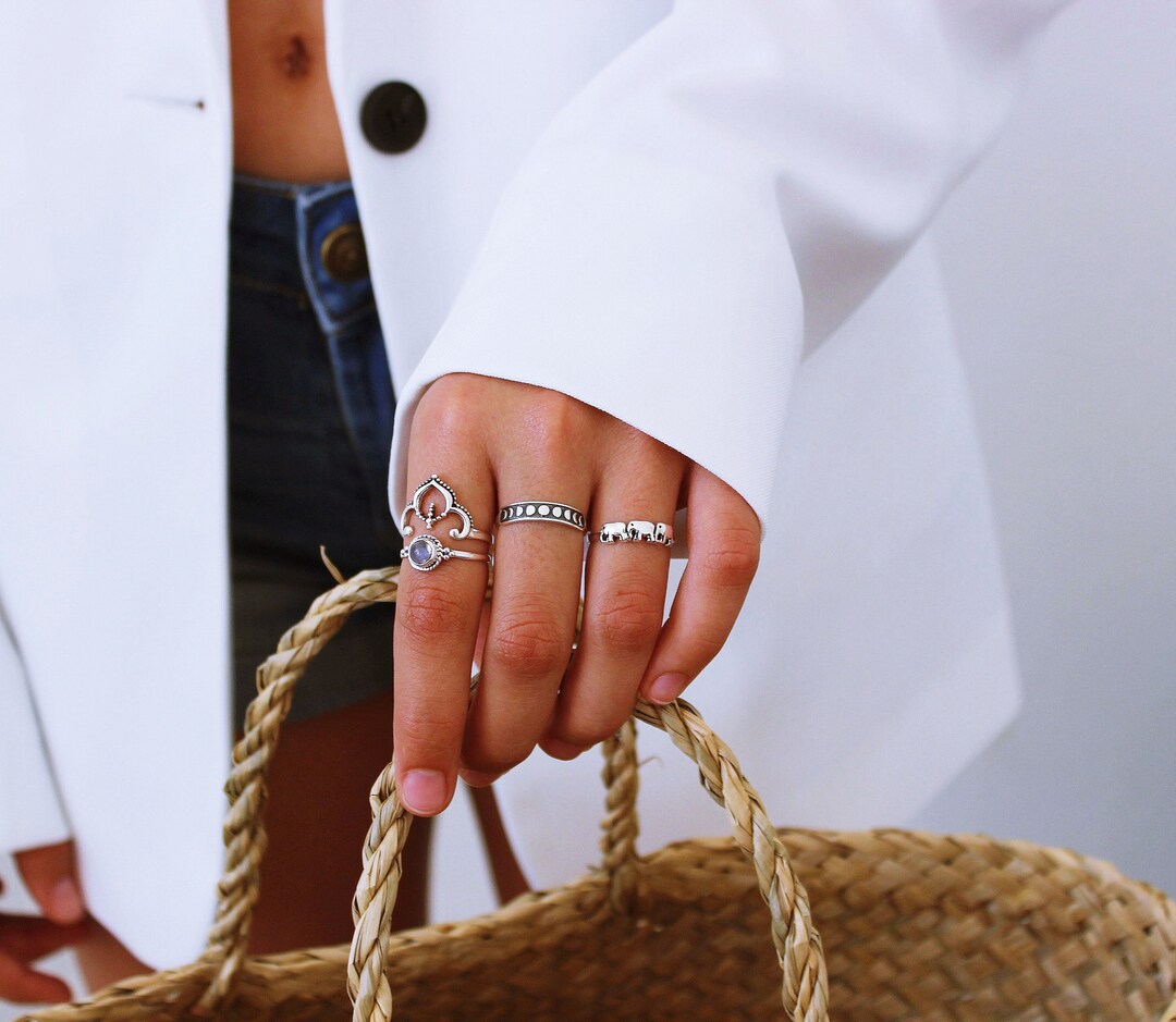 SET of 2 Stacking Rings Moonstone Ring Sterling Silver BOHO RINGS ...
