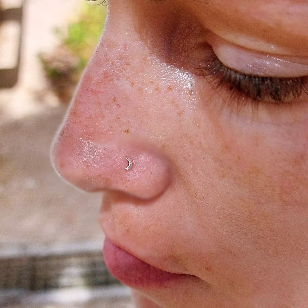 Tiny Moon Nose Stud, Tiny Nose Stud, Moon Nose Ring, Small Moon Nose ...