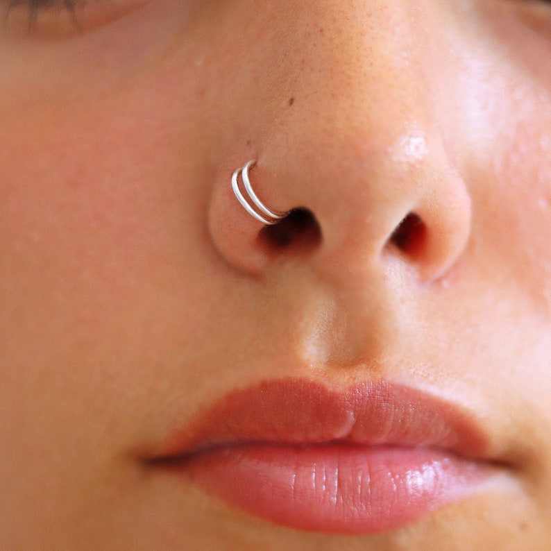 Double Hoop Nose Ring Gold Nose Ring Hoop Sterling Silver - Etsy