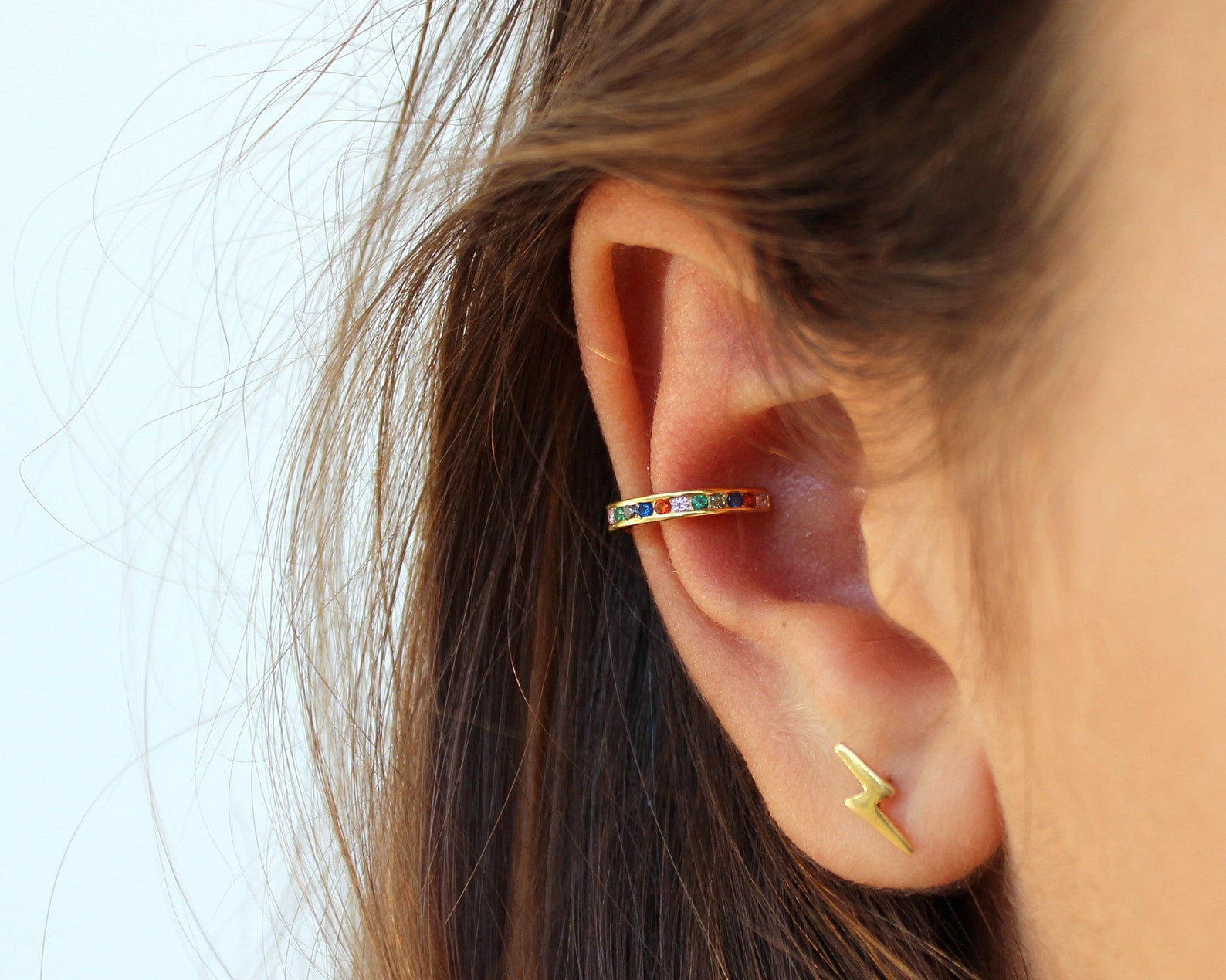 Rainbow CZ Ear Cuff Ear Cuff No Piercing Dainty Conch - Etsy