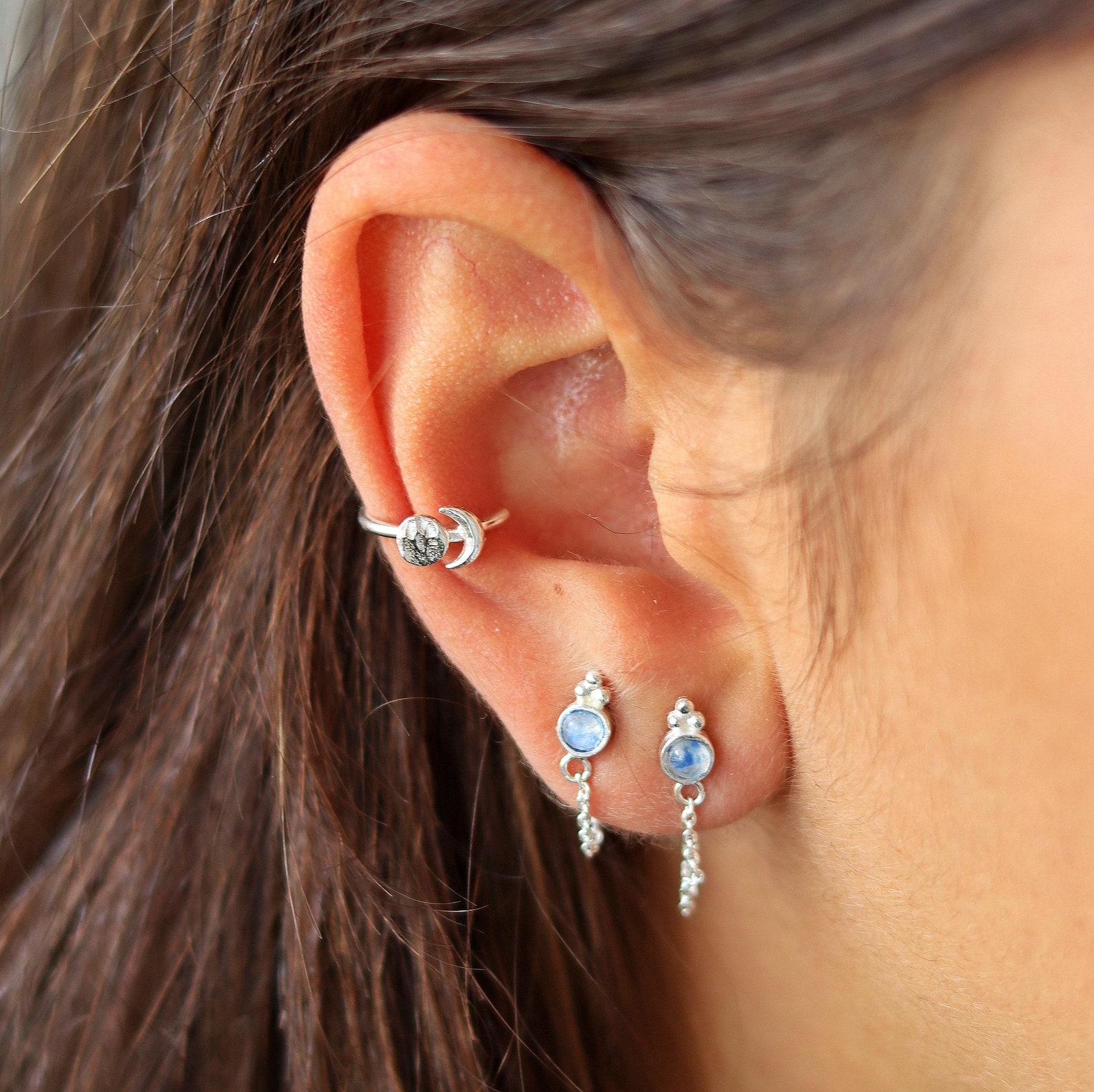 Moon Phases Conch Hoop Celestial Conch Piercing 14 Gauge - Etsy