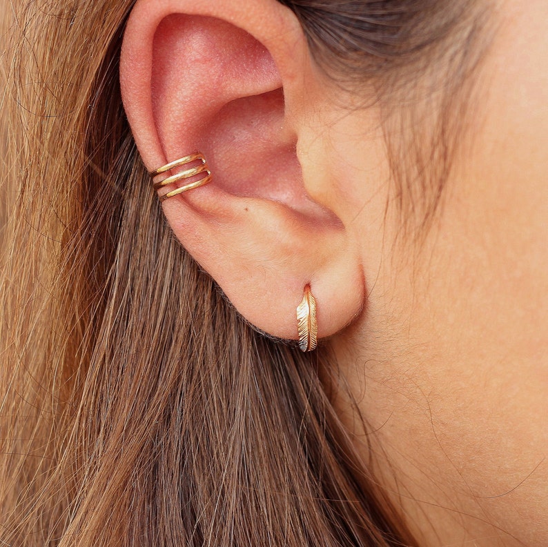 Feather Conch Hoop Sterling Silver or Gold Conch Piercing - Etsy