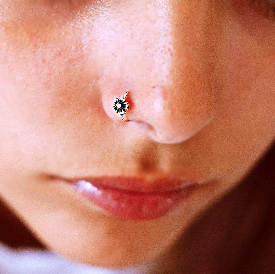 Flower Nose Ring, Nose Hoop, Gold Nose Ring Hoop, Nose Piercing, Nose ...