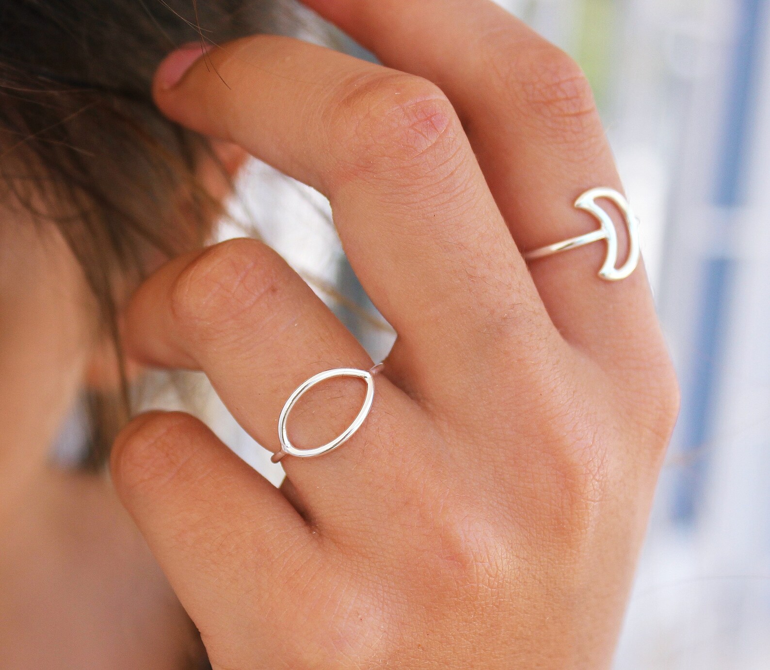 Moon Ring Outline Moon Sterling Silver Ring Celestial - Etsy