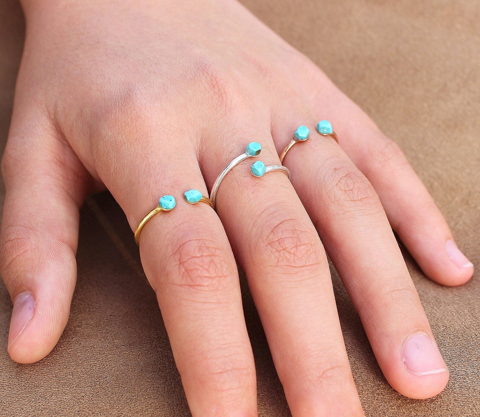 Turquoise Cuff Ring Raw Turquoise Ring Stackable Rings | Etsy