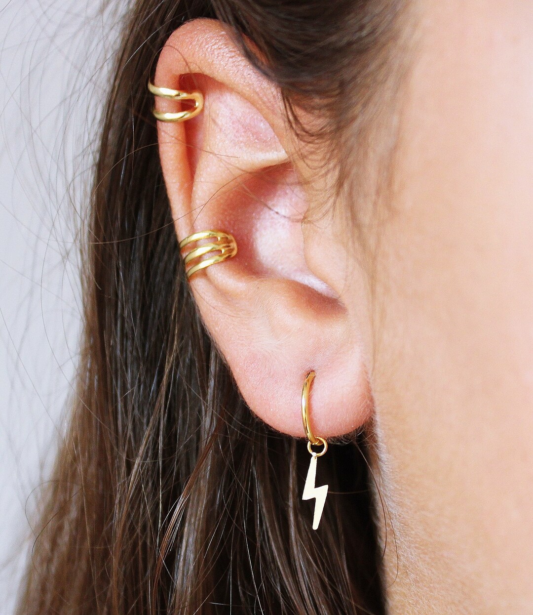 Lightning Bolt Earrings • small Hoop Earrings With Charm • dainty Gold ...