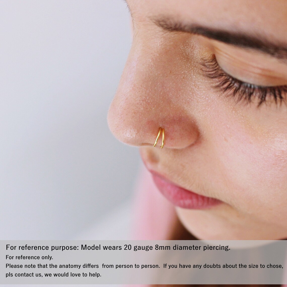 Double Nose Ring for Single Piercing Gold Nose Ring Hoop - Etsy UK