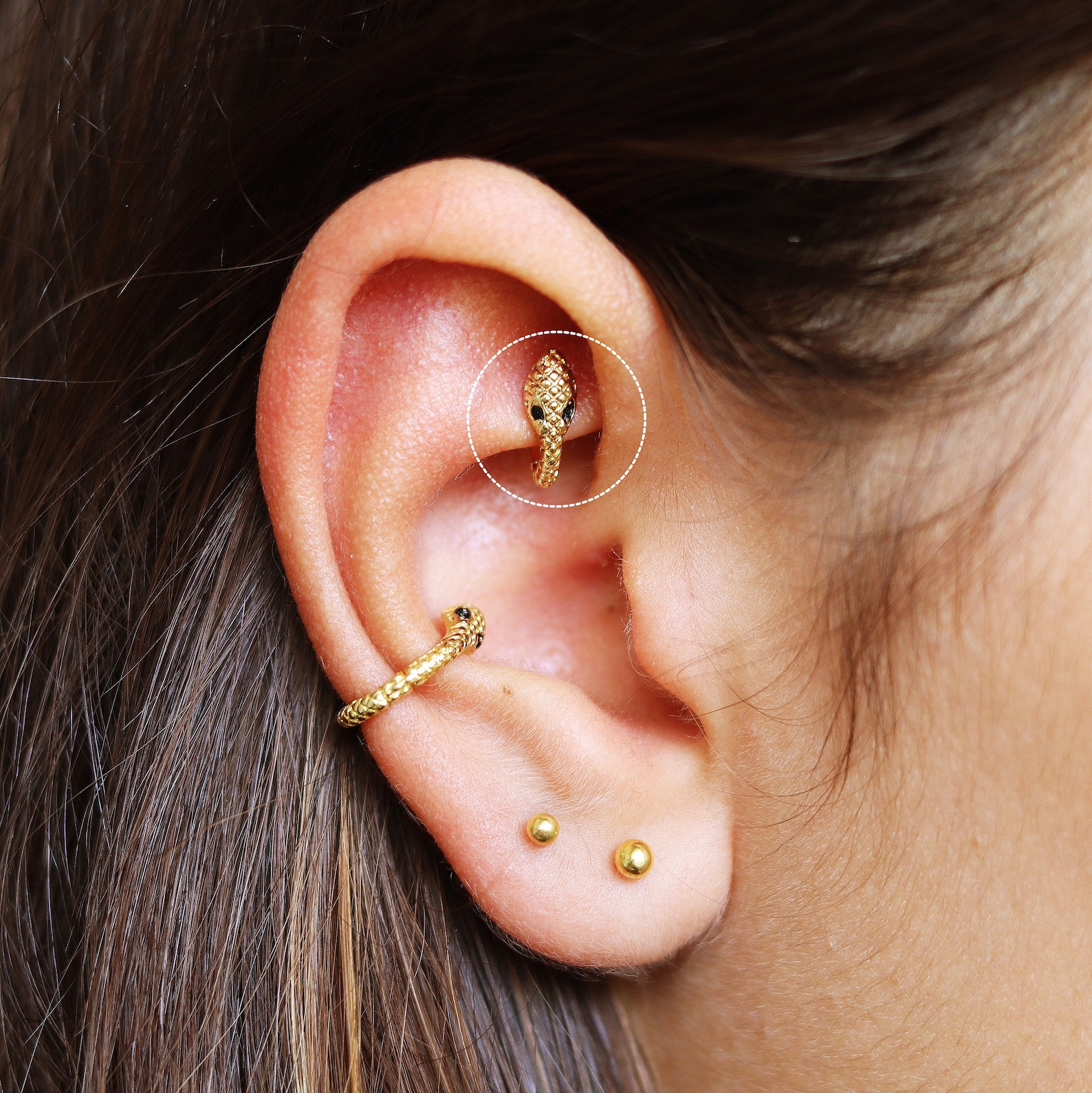 Snake Rook Piercing, Gold Rook Earring, Small Rook Jewelry, Snake ...
