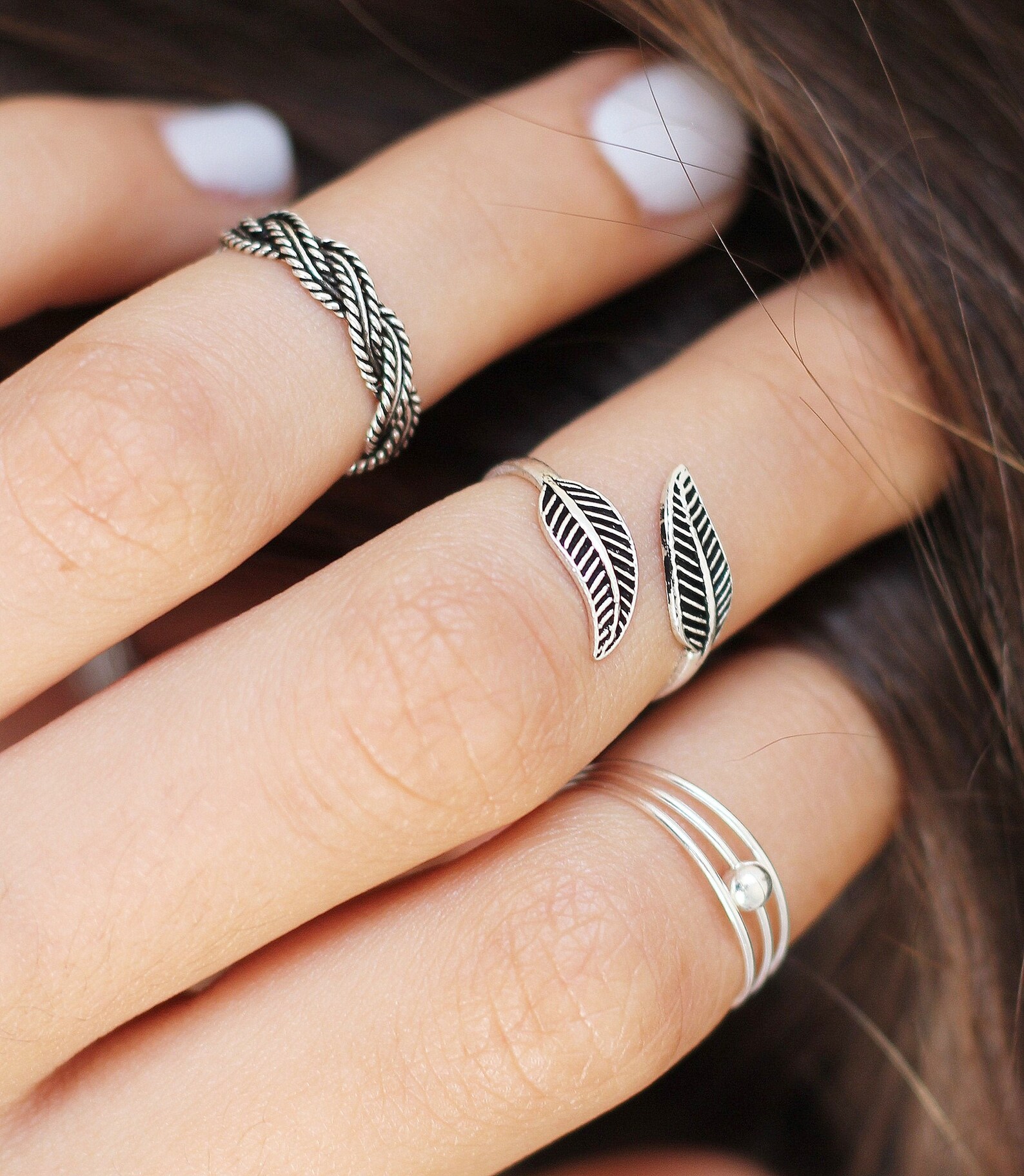 Triple Band Midi Ring Sterling Silver Pinky Ring Minimalist | Etsy