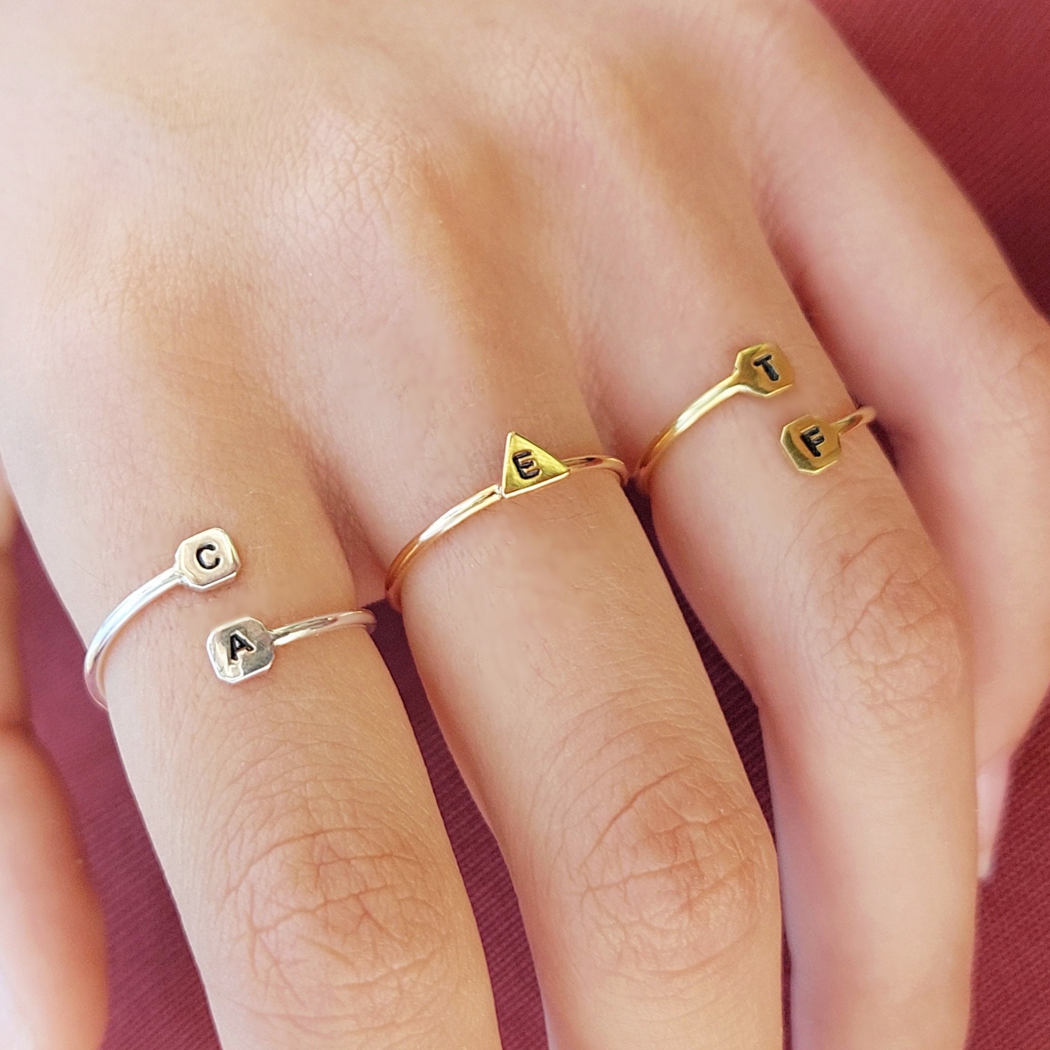 Pinky Ring for Women Custom Initial Ring Rose Gold Signet | Etsy