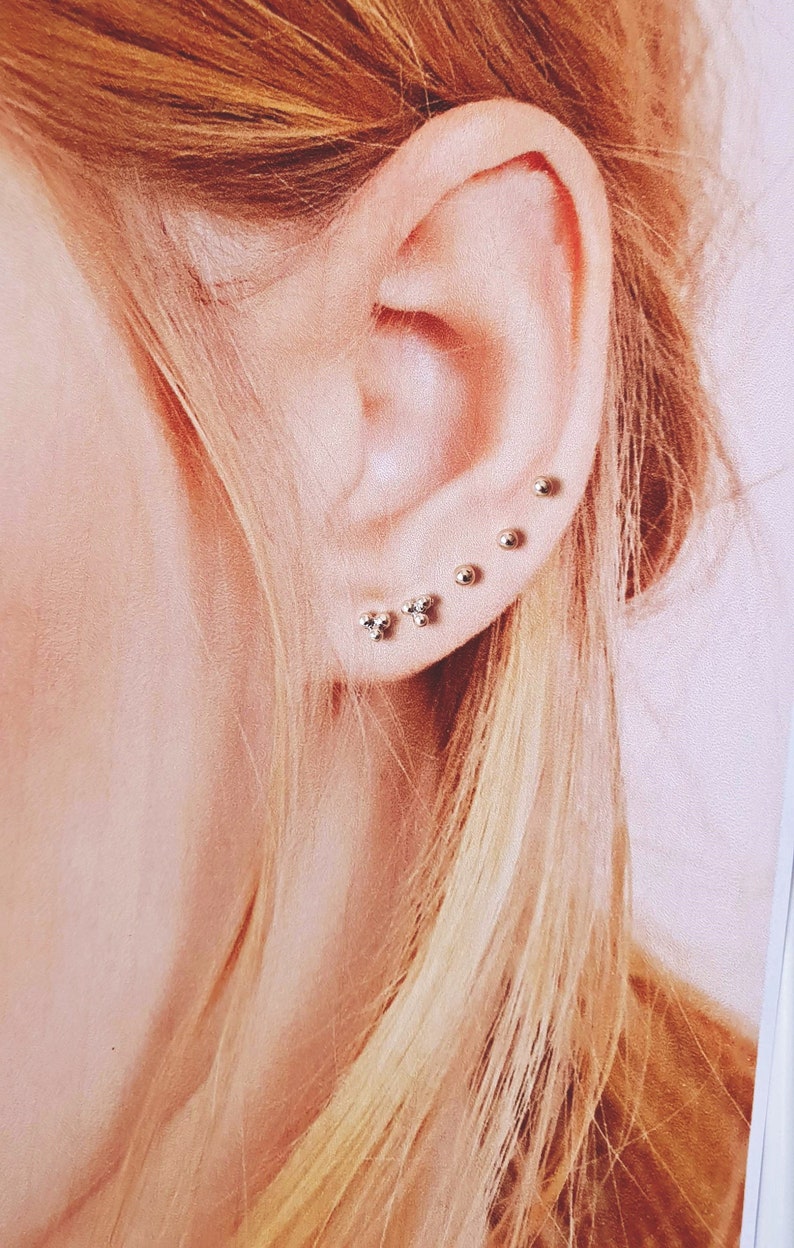 3mm Stud Earrings Cartilage Piercing Tri Ball Minimalist | Etsy