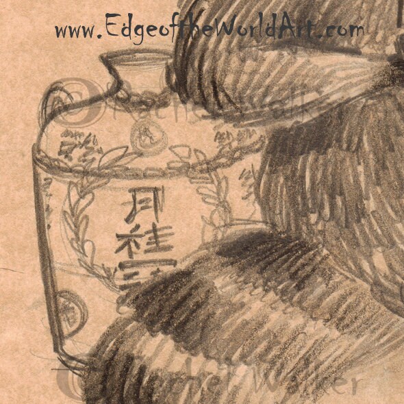 Tanuki Sketch, Print, Japan, Yokai, Folklore, Creature, Raccoon, Sake ...
