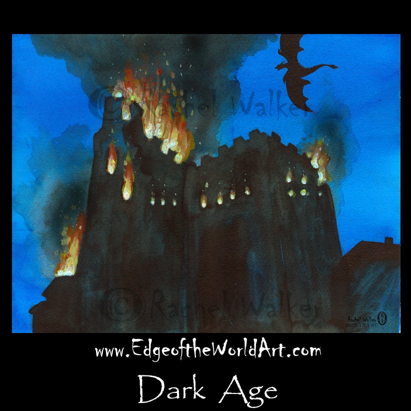 Dark Age, Medieval Castle, Fire, Flames, Dragon, Night, Sky, Black ...