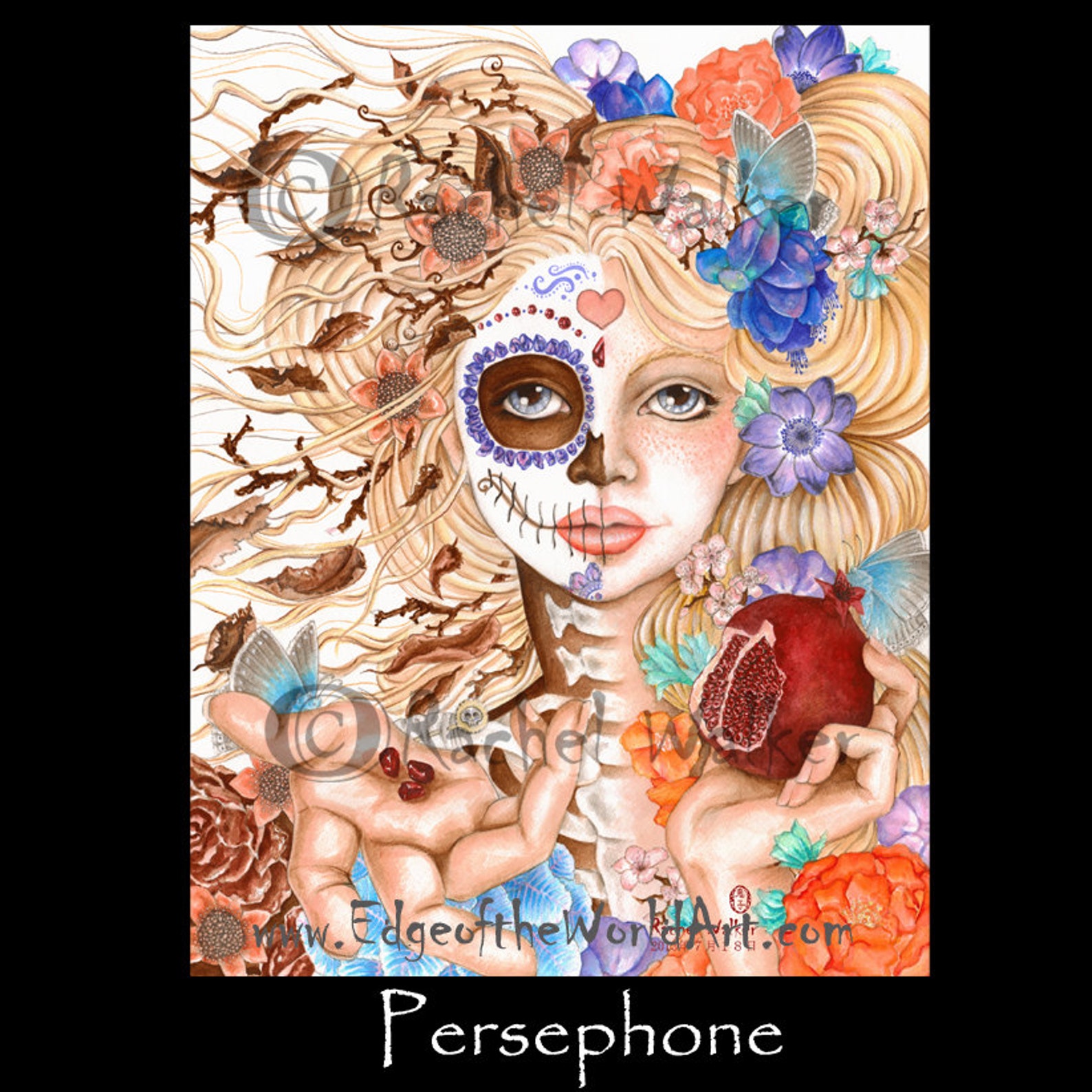 Persephone, Day of the Dead, Blonde, Flowers, Pomegranate, Seeds, Death ...