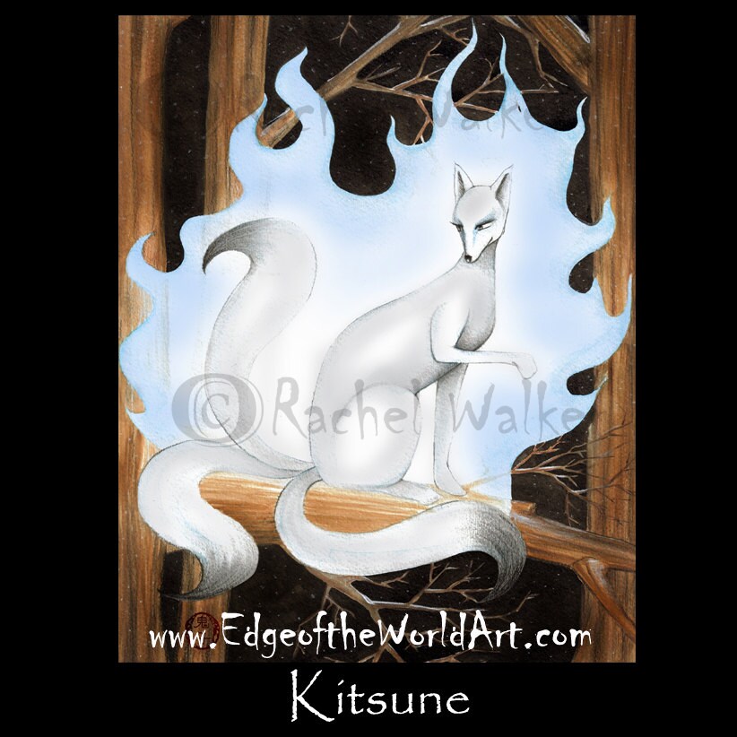 Kitsune Japanese Fox Spirit Yokai Demon Fire Three Tails - Etsy