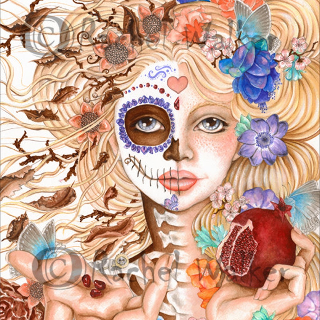 Persephone, Day of the Dead, Blonde, Flowers, Pomegranate, Seeds, Death ...