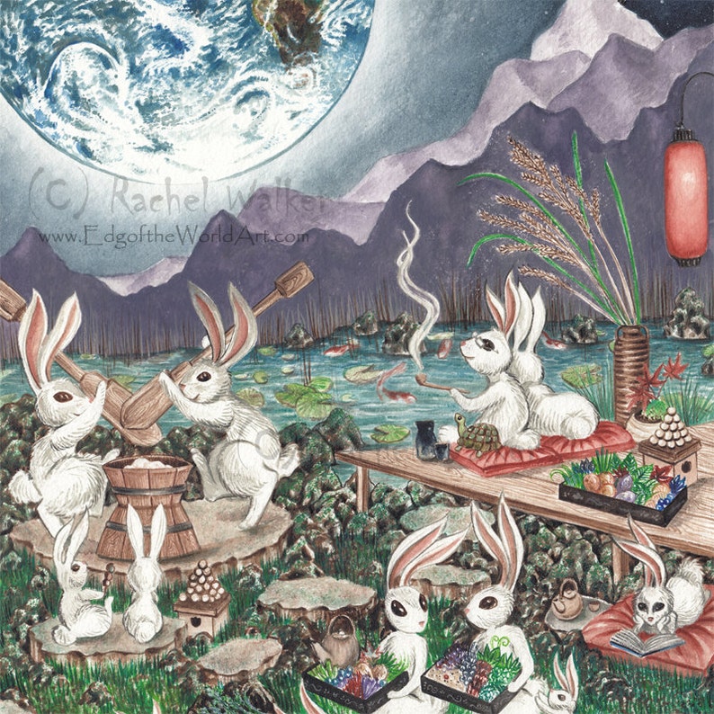Rabbits on the Moon, Mochi, Moon Viewing, Otsukimi, Jugoya, Yokai ...