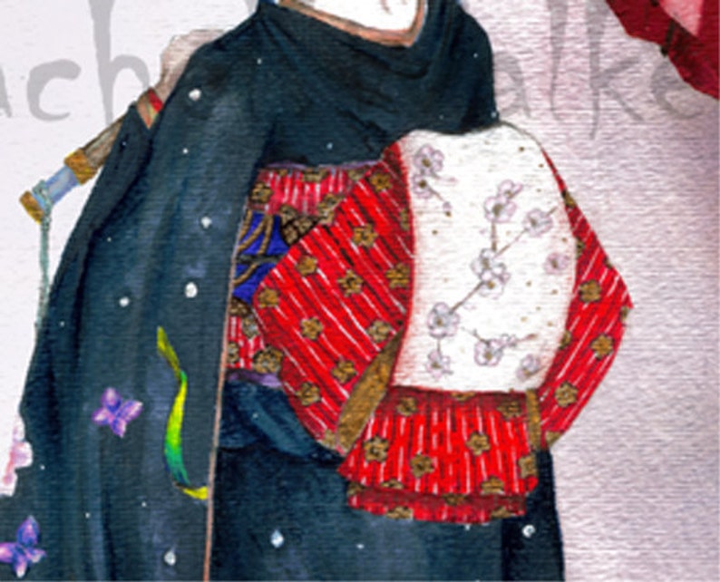 New Years, Geisha, Kimono, Ribbons, Cherry Blossoms, Red Umbrella, Gifu ...