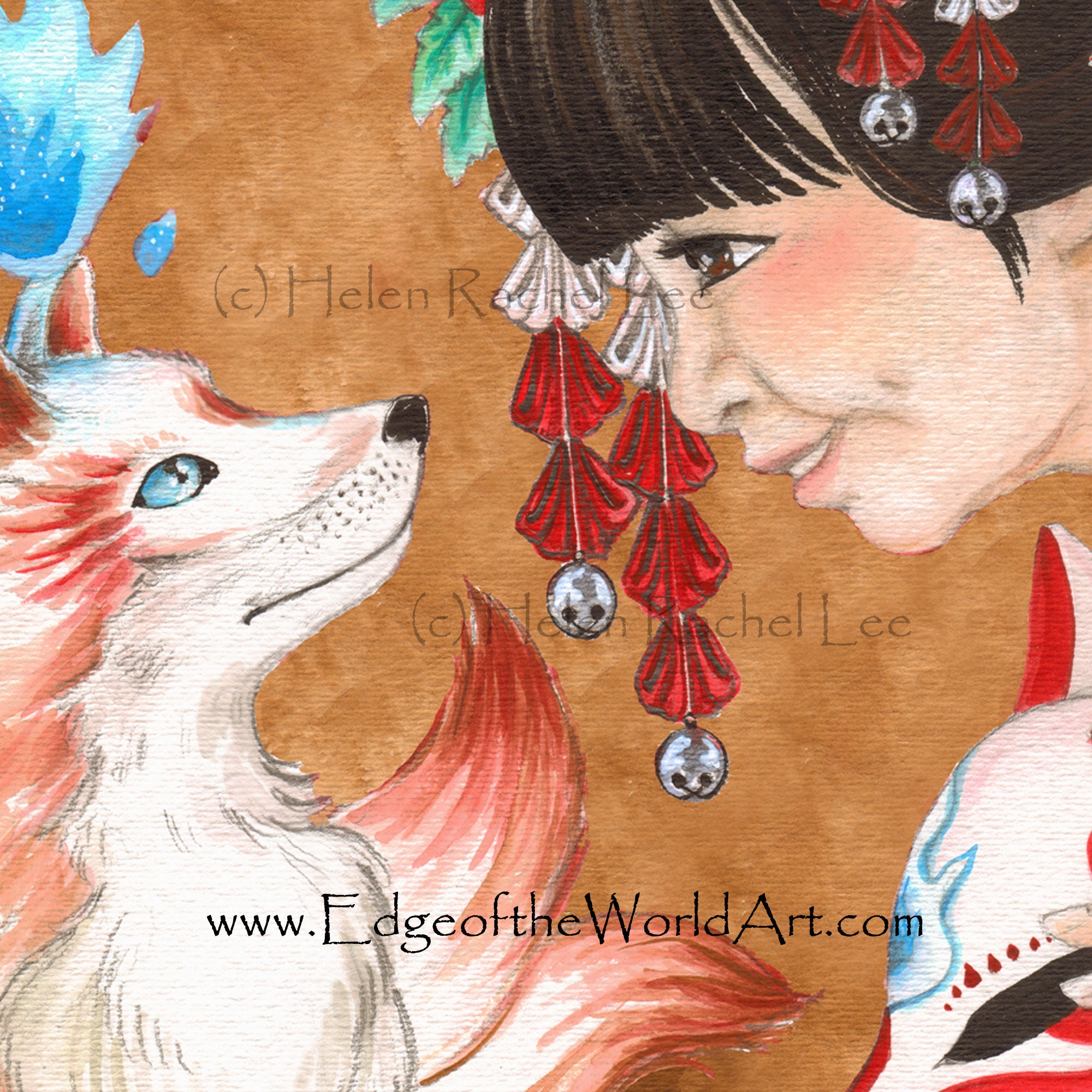 Mask, Kitsune, Japanese fox spirit, yokai, demon, fire, tails, nine ...