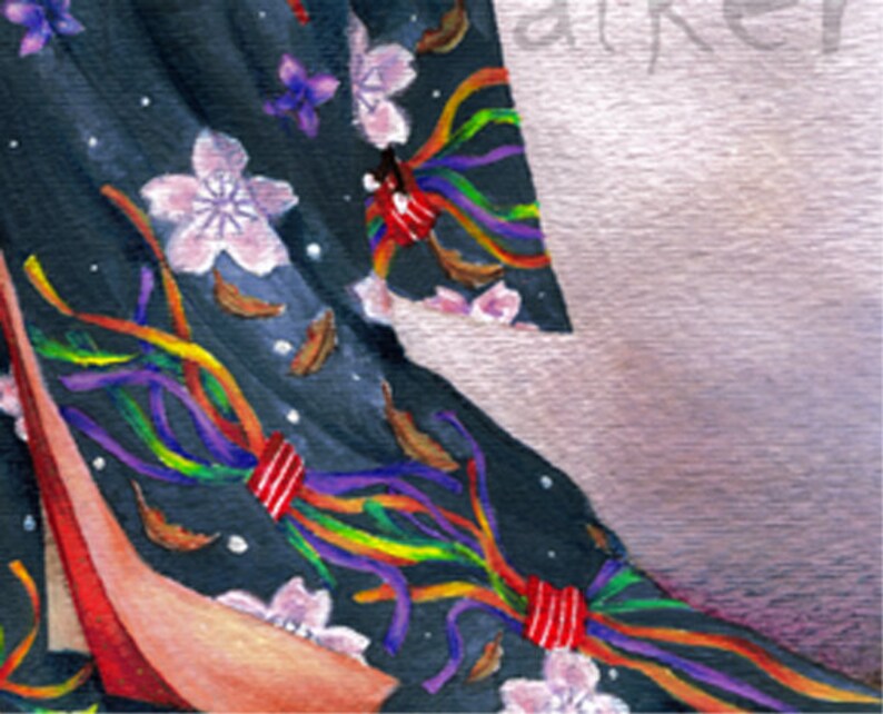 New Years, Geisha, Kimono, Ribbons, Cherry Blossoms, Red Umbrella, Gifu ...