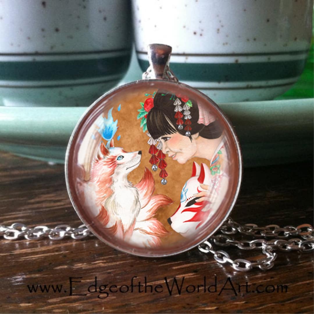 NECKLACE Kitsune, Japan, Mask, Kitsunebi, Kanzashi, Japanese Fox Spirit ...