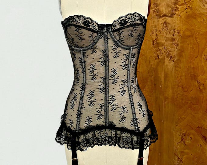 Vintage Lingerie Late 1940s LADY MARLENE Black Lace Strapless Boned ...