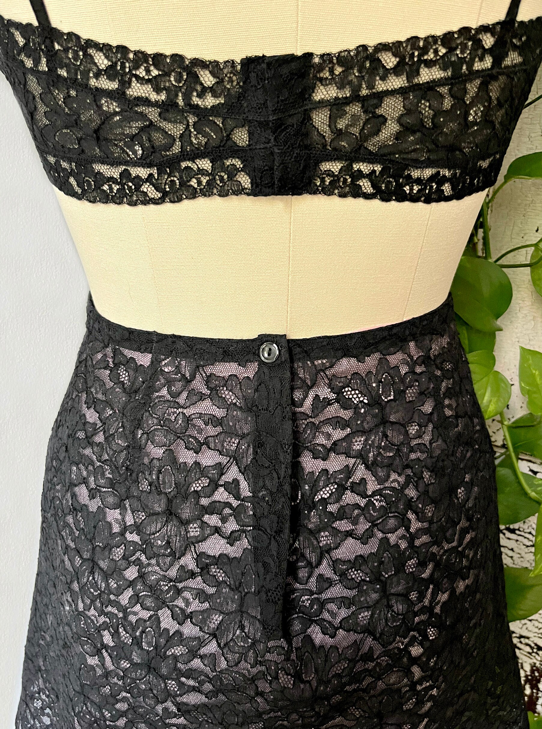 Vintage Lingerie Late 1930s Black Cotton Floral Lace Bralette & Tap ...