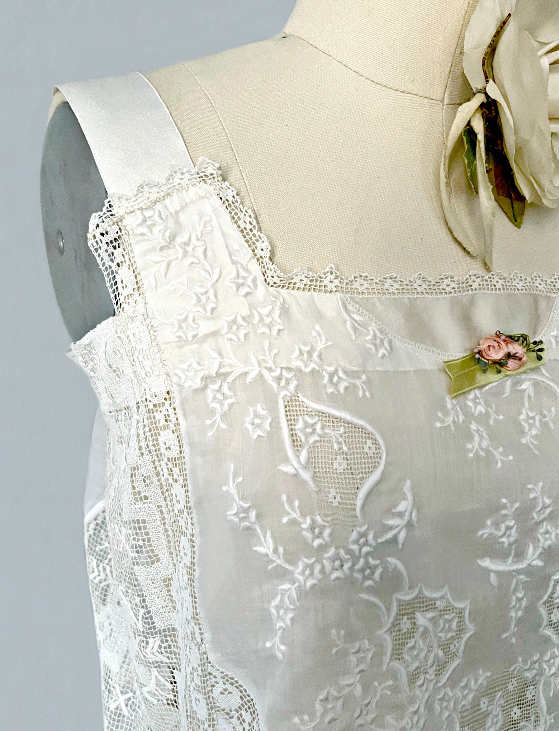 Vintage Lingerie Handmade Edwardian White Cotton Lawn & Filet Lace ...
