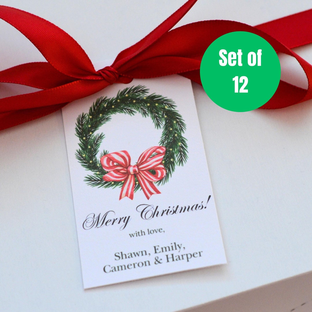 PRINTED Christmas Gift Tags, Personalized Red Striped Bow, Corporate ...