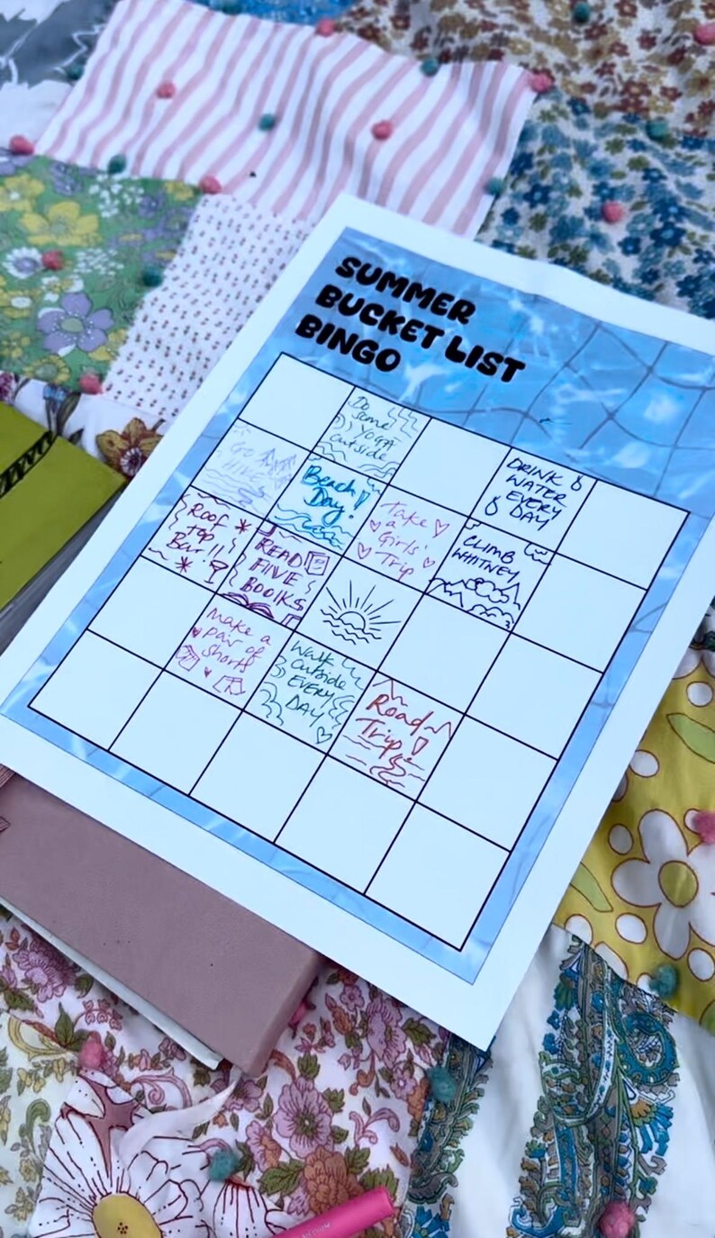 Summer 2025 Bucket List Worksheet | Summer Bingo Card | Self Care Goals ...