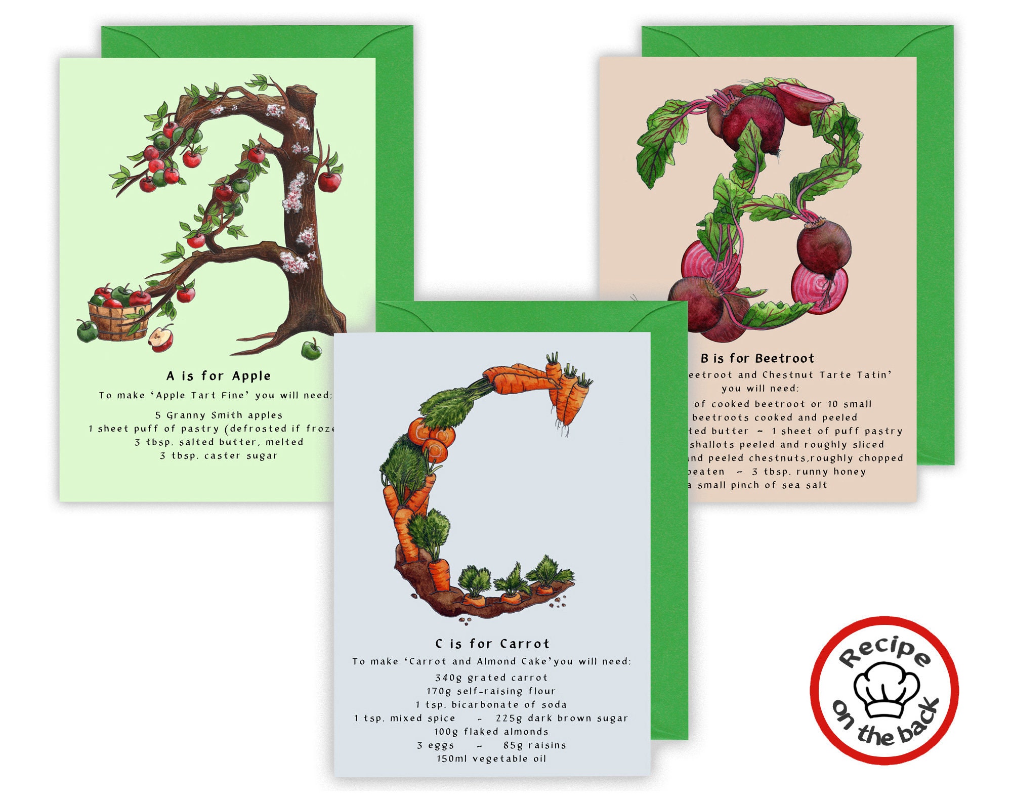 Alphabet Letter Recipe Greeting Card Fruit and Vegetable A5 Birthday ...