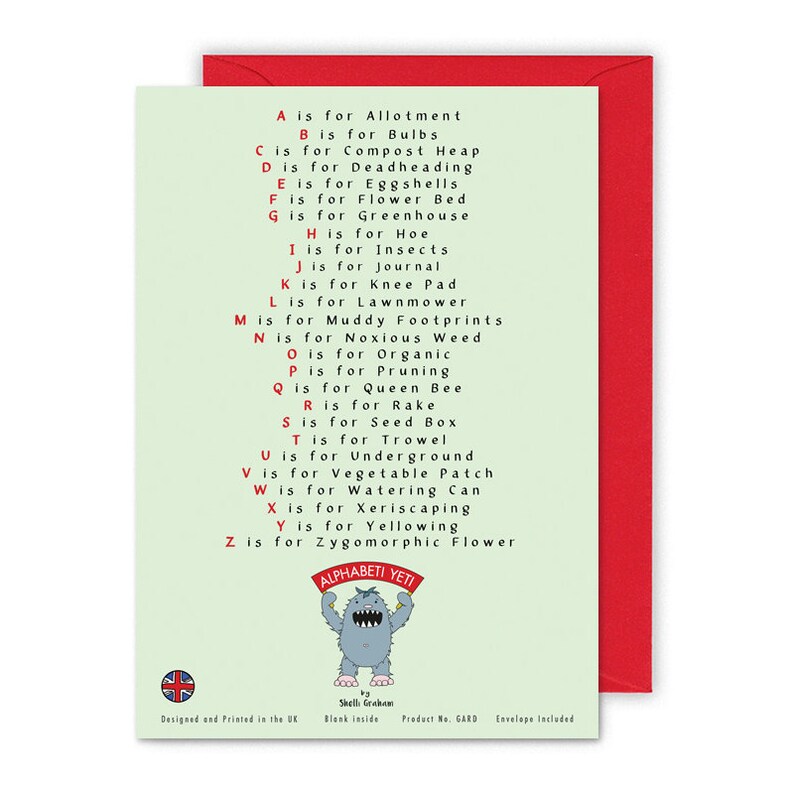 The Gardener's Alphabet Greeting Card, Birthday Card, Mother's Day Card ...