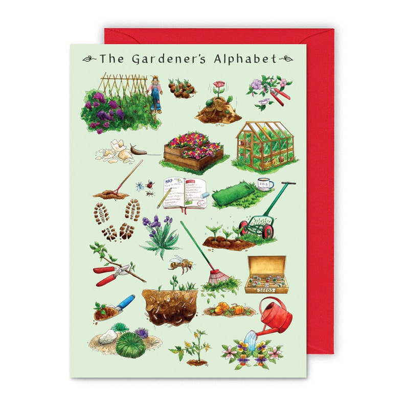 The Gardener's Alphabet Greeting Card, Birthday Card, Mother's Day Card ...