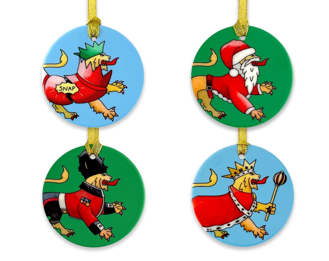 Set of 4 English Lion Christmas Tree Decorations. British Christmas ...