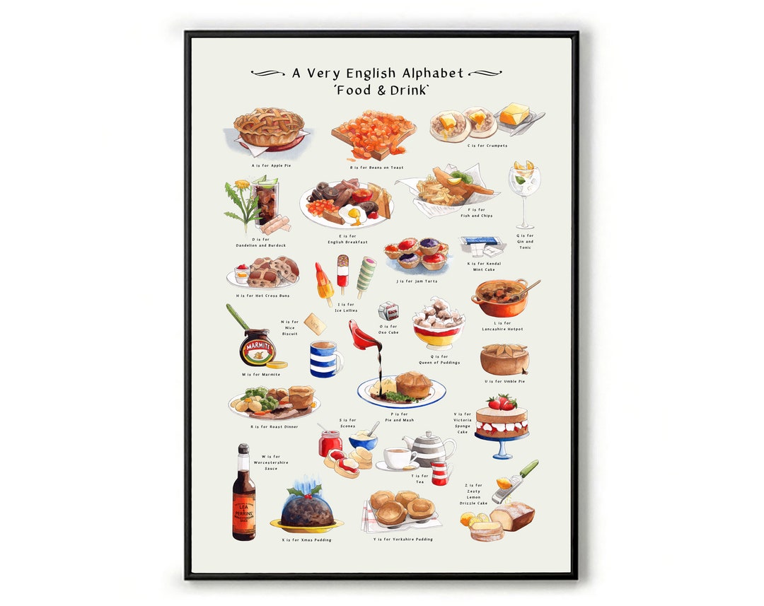 English Food Alphabet Print: British Gifts Kitchen Wall Art - Etsy