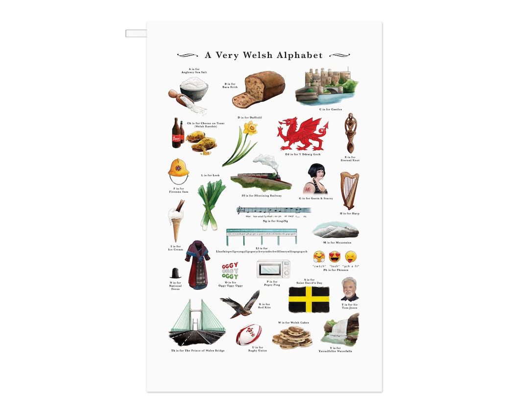 Welsh Alphabet Tea Towel. Welsh Leaving Gift, Wales Leaving Gifts ...