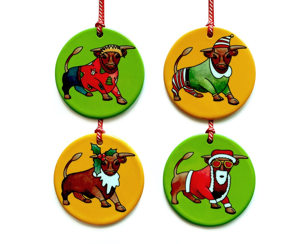 Set of 4 Birmingham Bull Christmas Tree Decorations. Birmingham UK ...