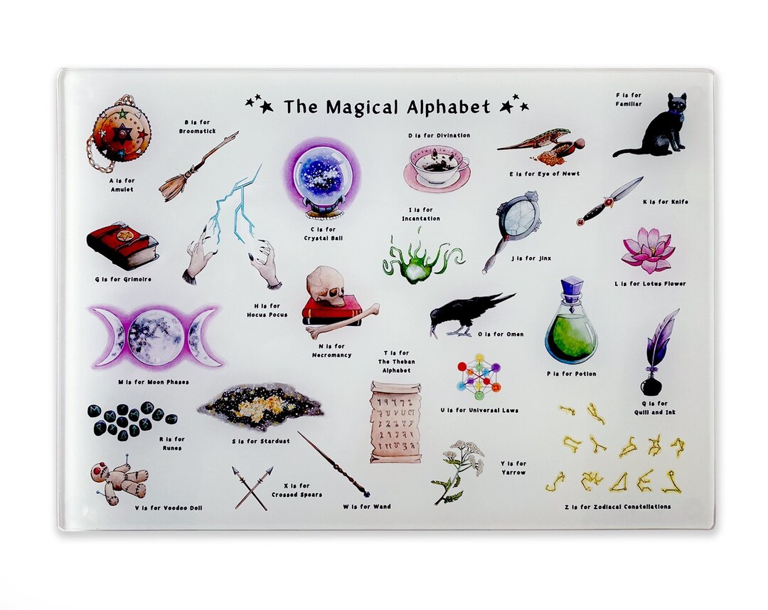 The Magical Alphabet Glass Cutting Board. Witchy Home Decor, Chopping ...