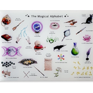 The Magical Alphabet Glass Cutting Board. Witchy Home Decor, Chopping ...