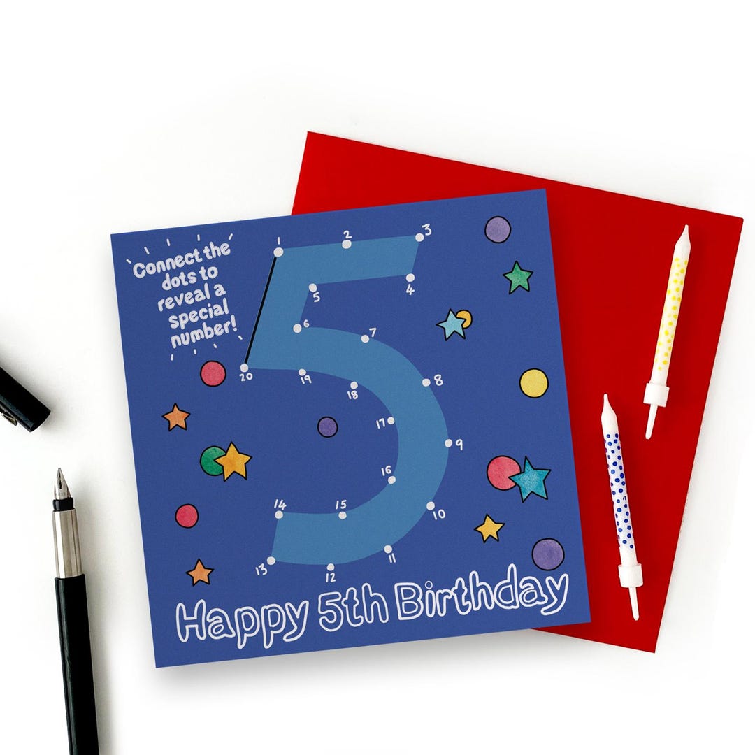 5th Birthday Card. Fun Dot to Dot Kids Birthday Card, Happy Birthday ...