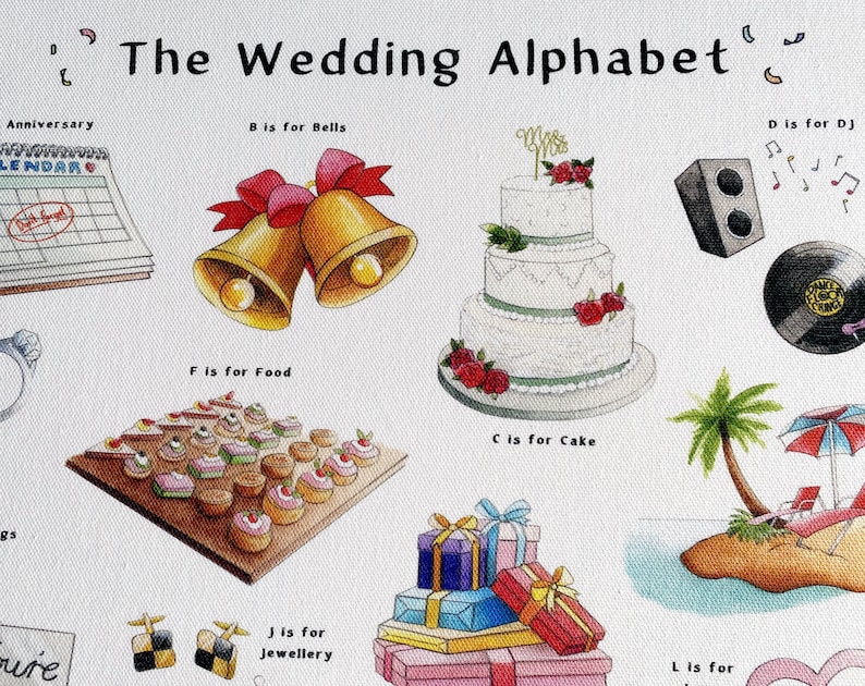 The Wedding Alphabet Tea Towel. Wedding Tea Towel. Cotton Wedding Gift ...